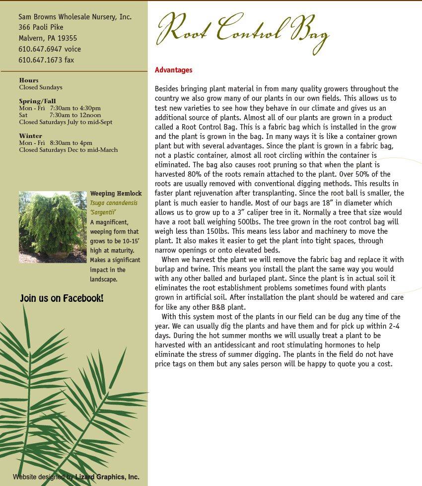 Sam Browns Wholesale Nursery Root Control Bag